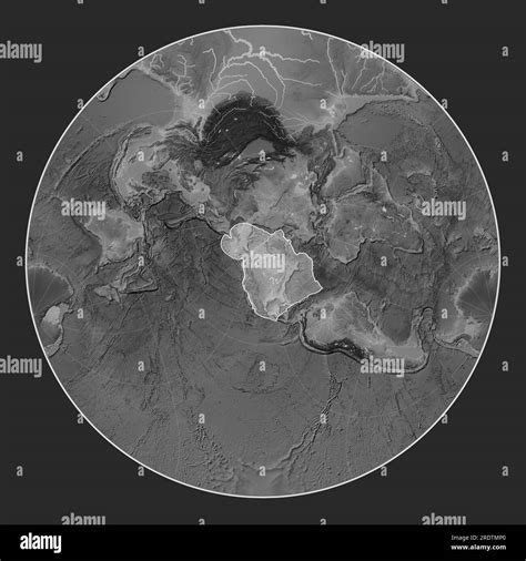 North American Tectonic Plate On The Grayscale Elevation Map In The Lagrange Oblique Projection