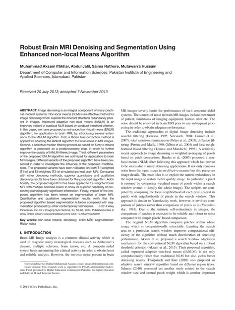 Pdf Robust Brain Mri Denoising And Segmentation Using Enhanced Non Local Means Algorithm