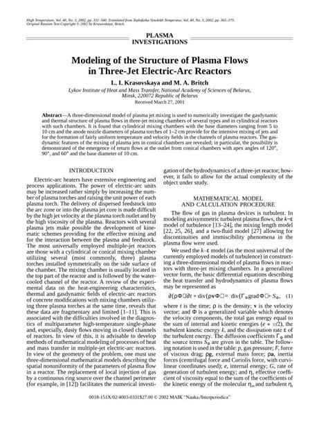 Pdf Modeling Of The Structure Of Plasma Flows In Three Jet Electric