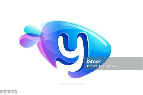 Y 문자 로고는 샘물과 이슬 방울로 만들어졌습니다 환경 친화적 인 이니셜 겹치는 수채화 스타일의 순수한 에코 엠블럼 3차원 형태에 대한 스톡 벡터 아트 및 기타 이미지