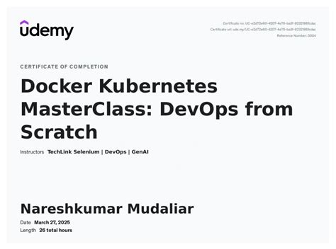 I Have Successfully Completed The Docker Kubernetes Masterclass Devops From Scratch Course