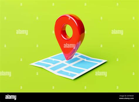 3d Rendering Of Red Map Pin Over A Map On Green Background Symbol Of