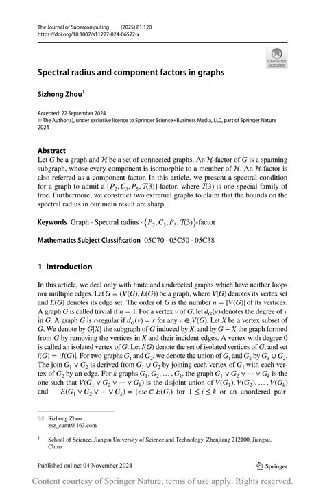 Spectral Radius And Component Factors In Graphs