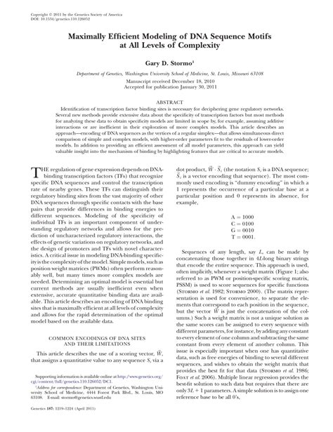Pdf Maximally Efficient Modeling Of Dna Sequence Motifs At All Levels Of Complexity