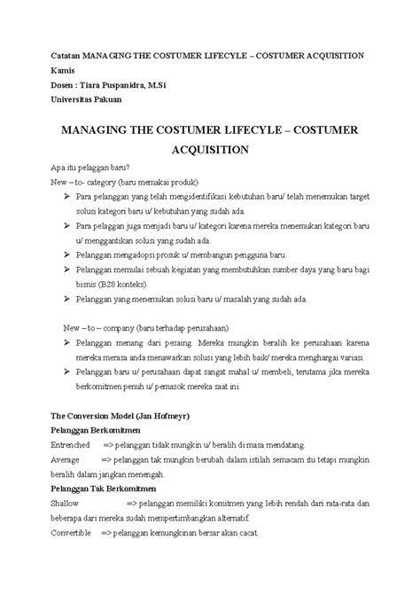 Catatan Managing The Costumer Lifecyle Catatan Managing The Costumer