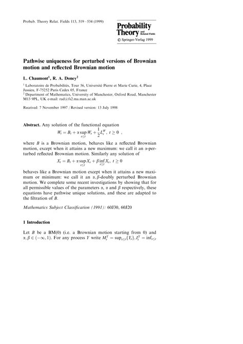 PDF Pathwise Uniqueness For Perturbed Versions Of Brownian Motion And Reflected Brownian Motion