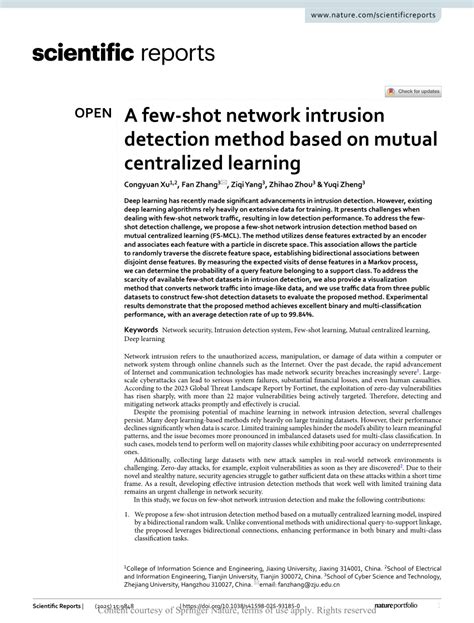 Pdf A Few Shot Network Intrusion Detection Method Based On Mutual Centralized Learning