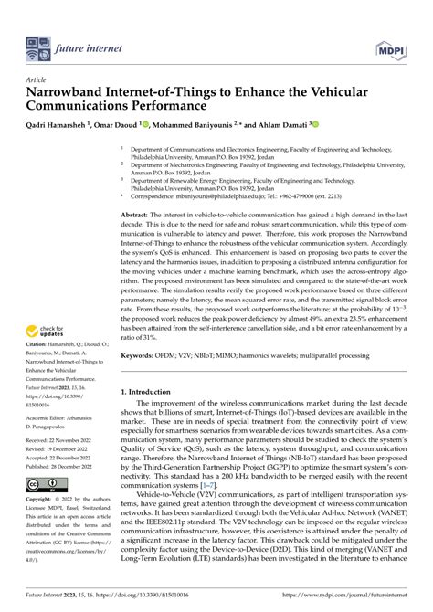 Pdf Narrowband Internet Of Things To Enhance The Vehicular Communications Performance
