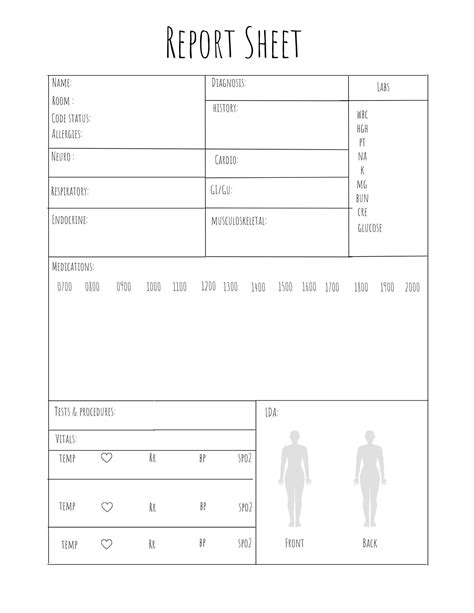 Nursing Report Sheet Template Day Shift Night Shift Med Surg