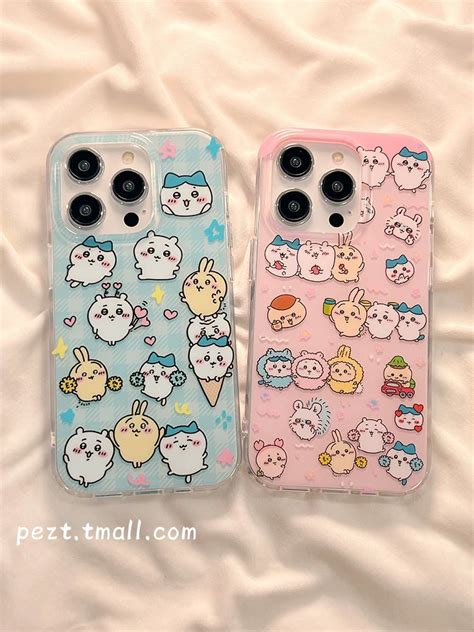 먼작귀 핑크 블루 치이카와 우사기 하치와레 넝담곰 패턴 귀여운 캐릭터 아이폰 11 12 13 14 15 프로 프로맥스 하드 젤 케이스 에이블리