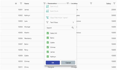 Filtering In Flutter Datagrid Datatable Syncfusion