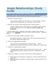 Angle Relationships Study Guide Docx Angle Relationships Study Guide ANGLE RELATIONSHIPS STUDY