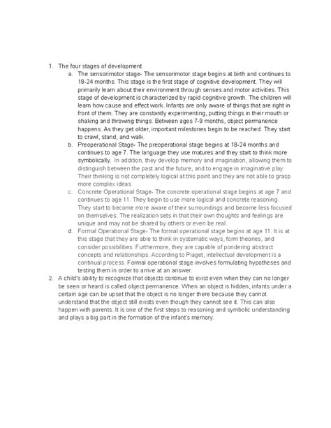 Developmental Assignment 1 The Four Stages Of Development A The