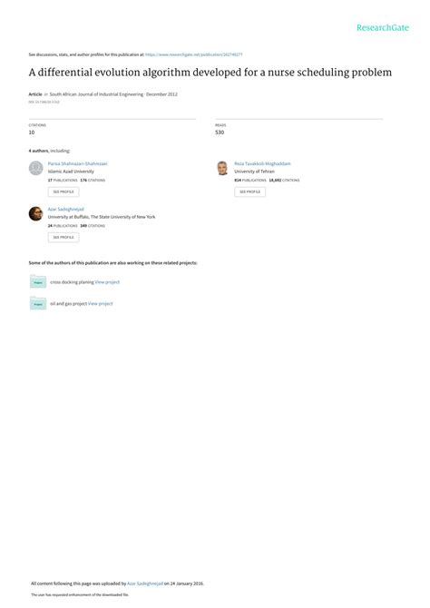 Pdf A Differential Evolution Algorithm Developed For A Nurse Scheduling Problem