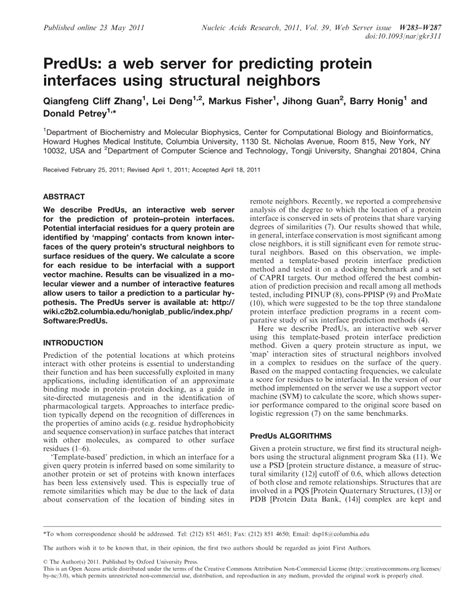 PDF PredUs A Web Server For Predicting Protein Interfaces Using Structural Neighbors