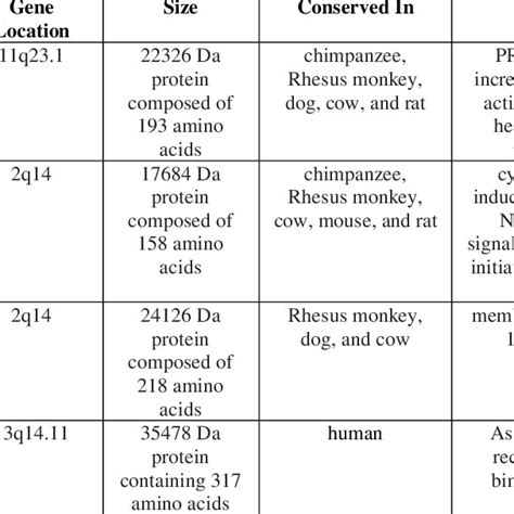 List Of Inflammatory Markers With Their Gene Size Of The Marker And Download Scientific