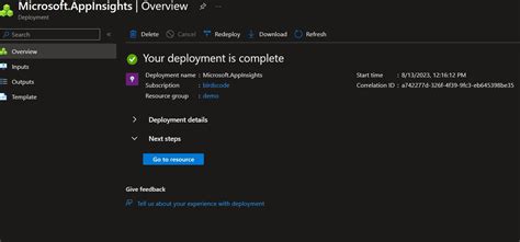click on go to resource and it will take you to overview screen of the created app insight service