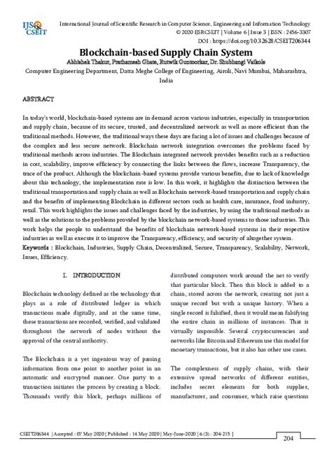 Pdf Blockchain Based Supply Chain System