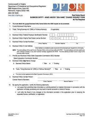 Fillable Online RE Business Entity Name And Or DBA Name Change Request Form Fax Email Print