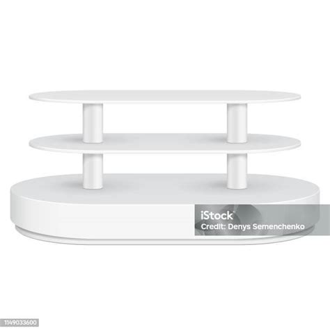 선반을 가진 슈퍼마켓 빈을 위한 둥근 바닥 전시 선반 3d 전면 보기 모의 템플릿 흰색 배경에 고립 된 그림 디자인을 위한 준비 제품 광고 벡터 Eps10 3차원 형태에