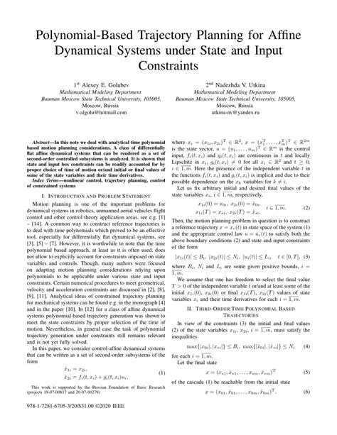 pdf polynomial based trajectory planning for affine dynamical systems under state and input