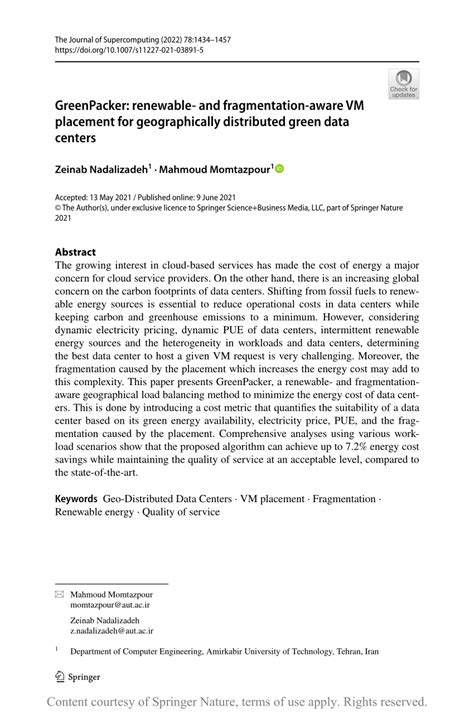 Greenpacker Renewable And Fragmentation Aware Vm Placement For Geographically Distributed