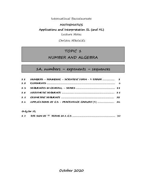 Topic 1a Number And Algebra Notes Pdf Numbers Logarithm