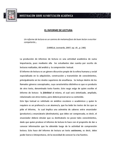 El Informe De Lectura Pdf Lectura Proceso Cognición