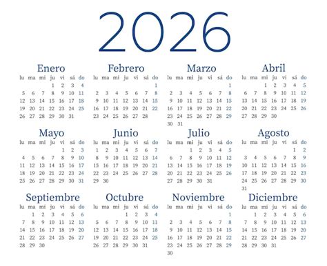 Calendario 2026 En Español La Semana Comienza El Lunes Vector Premium