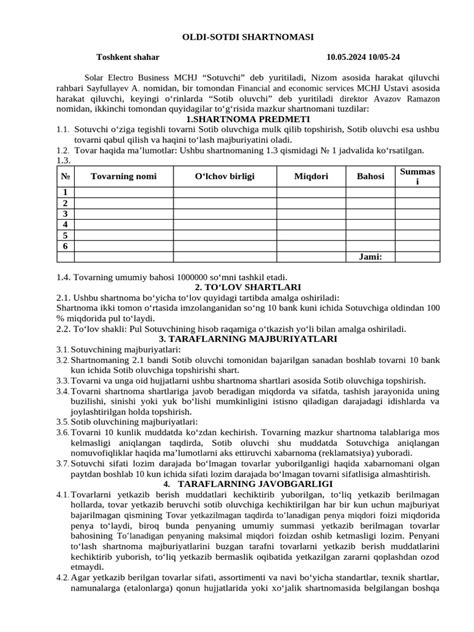 Oldi Sotdi Shartnomasi Pdf