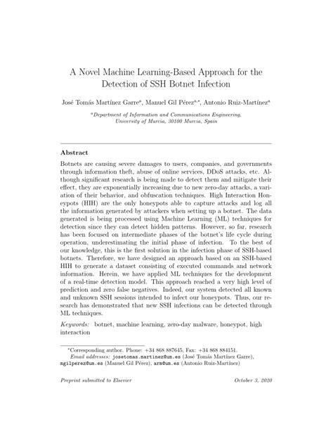 Pdf A Novel Machine Learning Based Approach For The Detection Of Ssh