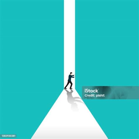 새로운 비즈니스 성공을 밝히기 위해 큰 벽을 밀어 내는 사업가 밀기에 대한 스톡 벡터 아트 및 기타 이미지 밀기 변경 벽