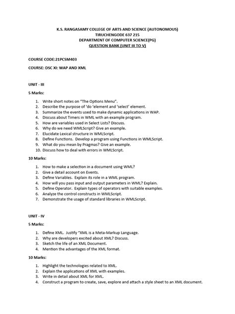 Wap Qb Unit Iii To V Download Free Pdf Xml Computer Program