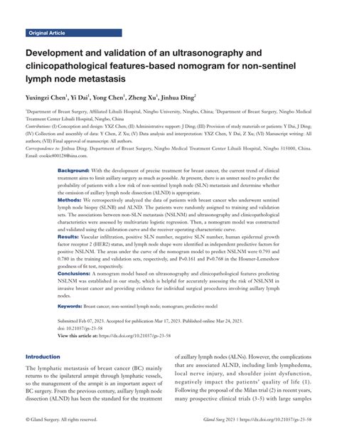 Pdf Development And Validation Of An Ultrasonography And Clinicopathological Features Based