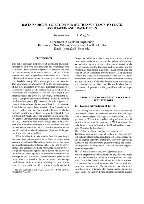 Pdf Bayesian Model Selection For Multisensor Track To Track