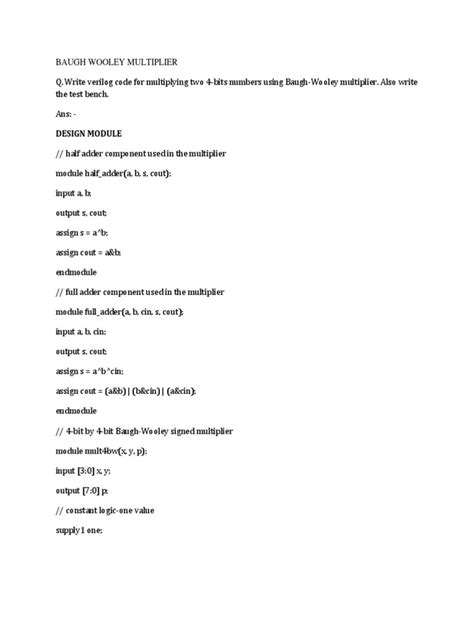 Baugh Wooley Multiplier Pdf Electronic Engineering Software Engineering