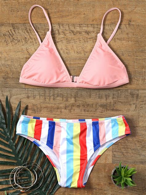 [32 Off] 2021 Rainbow Striped Print Skimpy Bikini In Colormix Dresslily