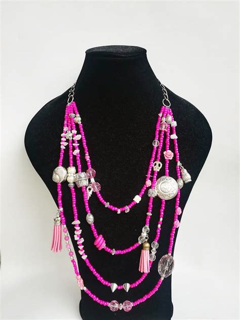 Statement Necklace Layering Necklace Pink Neckart Multilayer