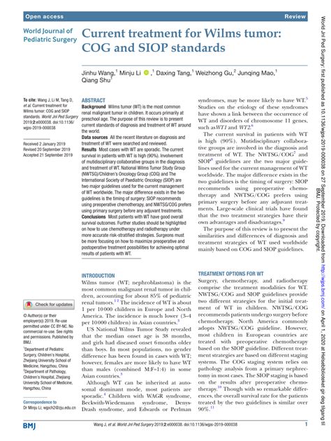 Pdf Current Treatment For Wilms Tumor Cog And Siop Standards