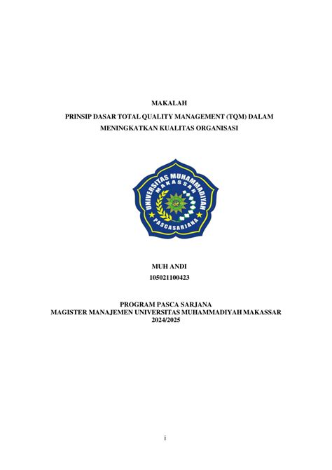 PDF MAKALAH PRINSIP DASAR TOTAL QUALITY MANAGEMENT TQM DALAM