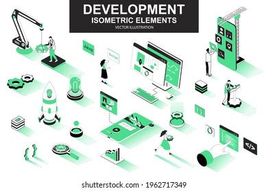 Development Company Bundle Isometric Elements Interface Stock Vector