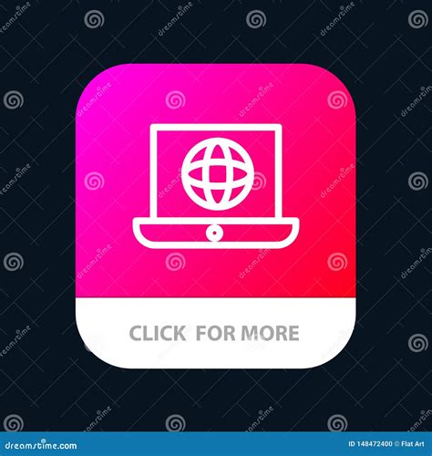 Laptop World Globe Technical Mobile App Button Android And IOS Line Version Stock Vector