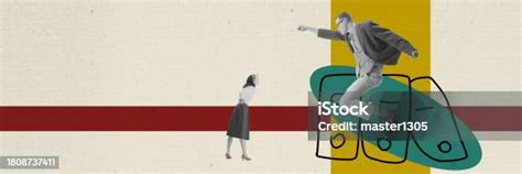 직업적 도전 젊은 남녀 프로젝트를 진행하는 직원들 업적 현대 미술 콜라주 종이 노이즈 효과 18 19세에 대한 스톡 사진 및 기타 이미지 Istock