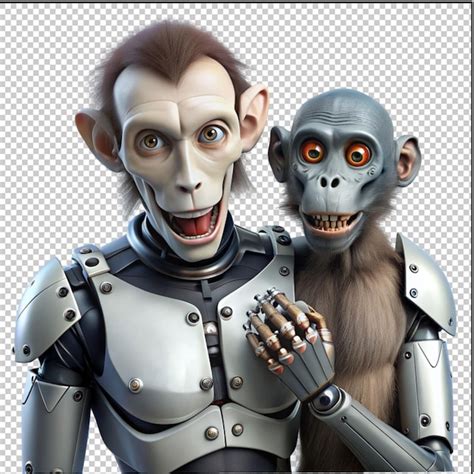 Premium Psd Cute Robot With Monkey