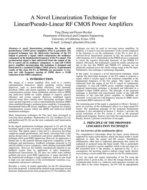 Pdf A Novel Linearization Technique For Linearpseudo Linear Rf Cmos
