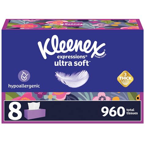 Kleenex Expressions Ultra Soft Facial Tissues 8 Flat Boxes 120 Tissues Per Box 3 Ply