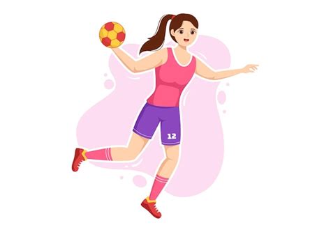Ilustración De Balonmano De Un Jugador Tocando La Pelota Con La Mano En Un Dibujo A Mano De