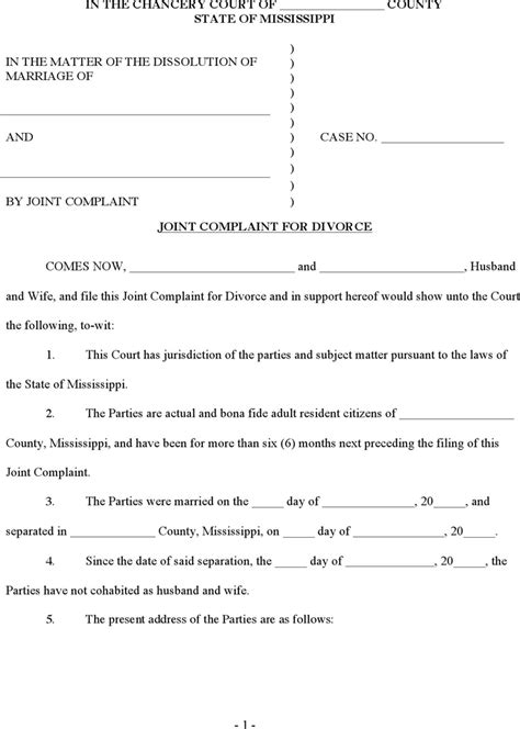 Free Printable Divorce Papers Mississippi