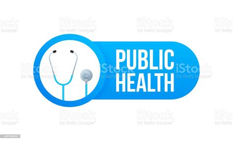 공중 보건 청진기 아이콘이 있는 배지입니다 흰색 배경에 플랫 벡터 일러스트 레이 션 건강관리와 의술에 대한 스톡 벡터 아트 및 기타 이미지 건강관리와 의술 건강한 생활