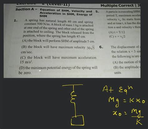 Section A Equation Of Shm Velocity And Acceleration In Shm Energy Of